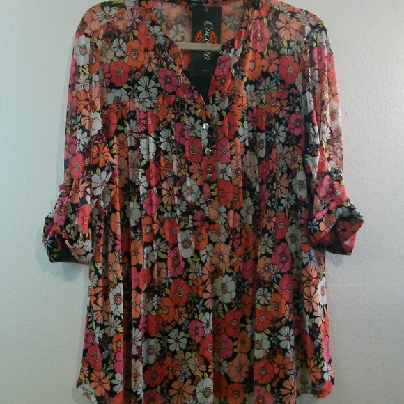 Cocomo | Tops | Cocomo Womens Floral Long Sleeve Blouse Size 2x | Poshmark